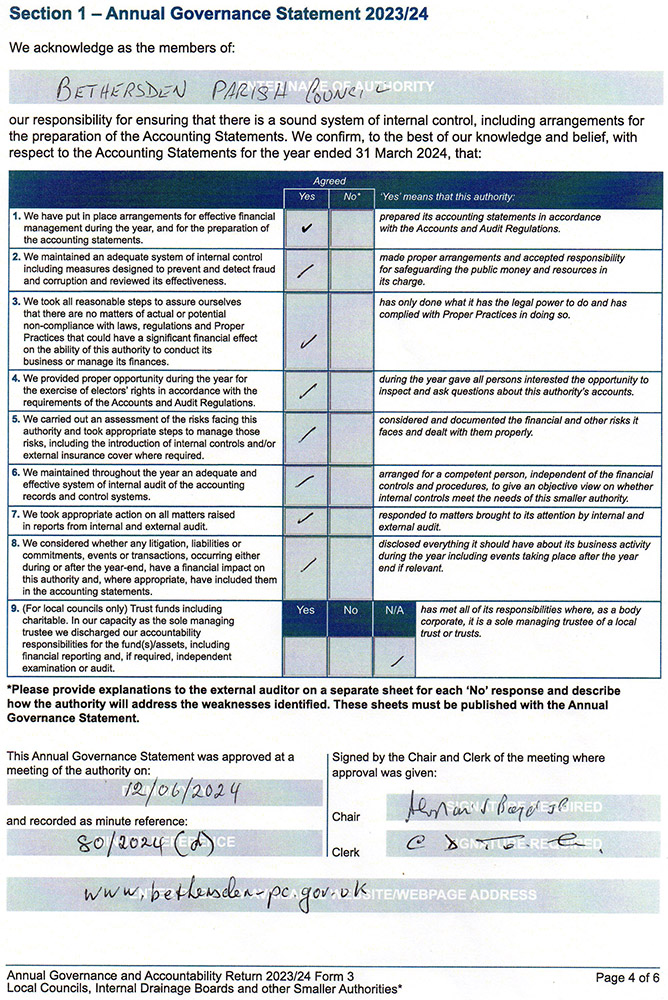 Annual Audit documents 2023 - 2024 - Bethersden Parish Council
